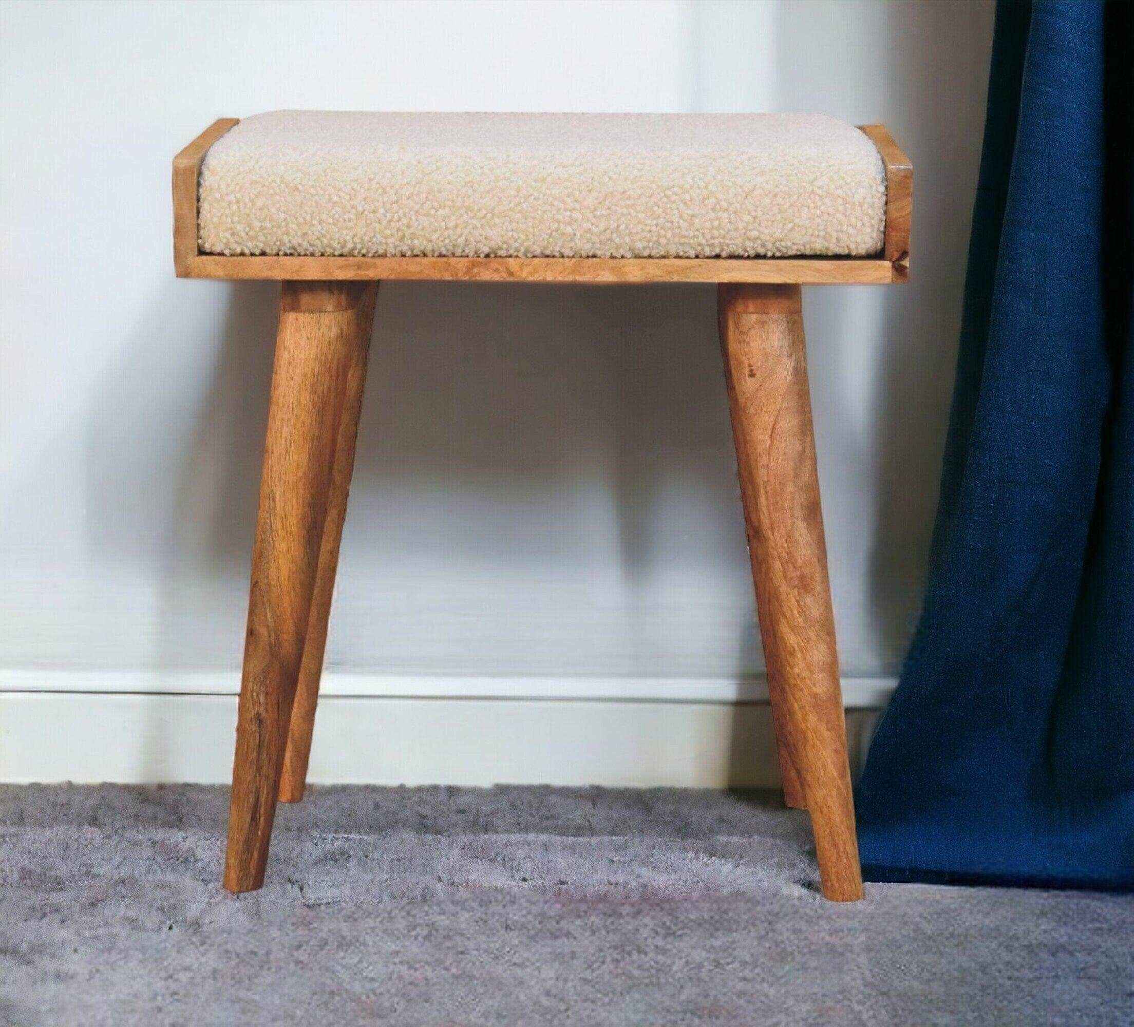Boucle Dressing Stool With Tray Design Vanity Chair Padded Footstool