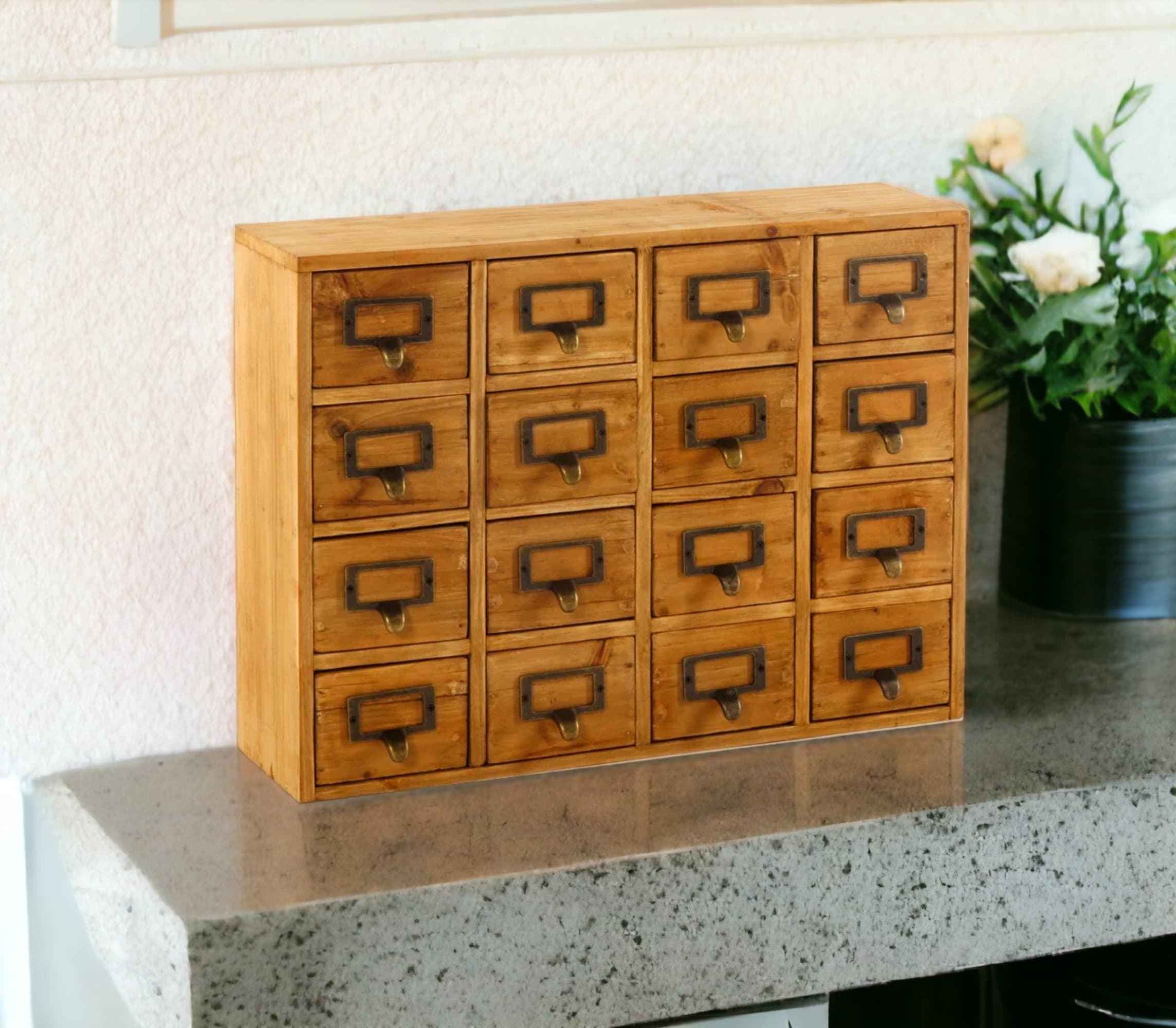 Tabletop 12 Drawer Trinket Cabinet Vintage Desktop Box Wood Apothecary
