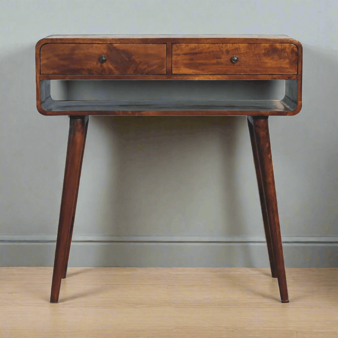 Curved Dark Wood Console Table With Storage Vintage Hallway Furniture