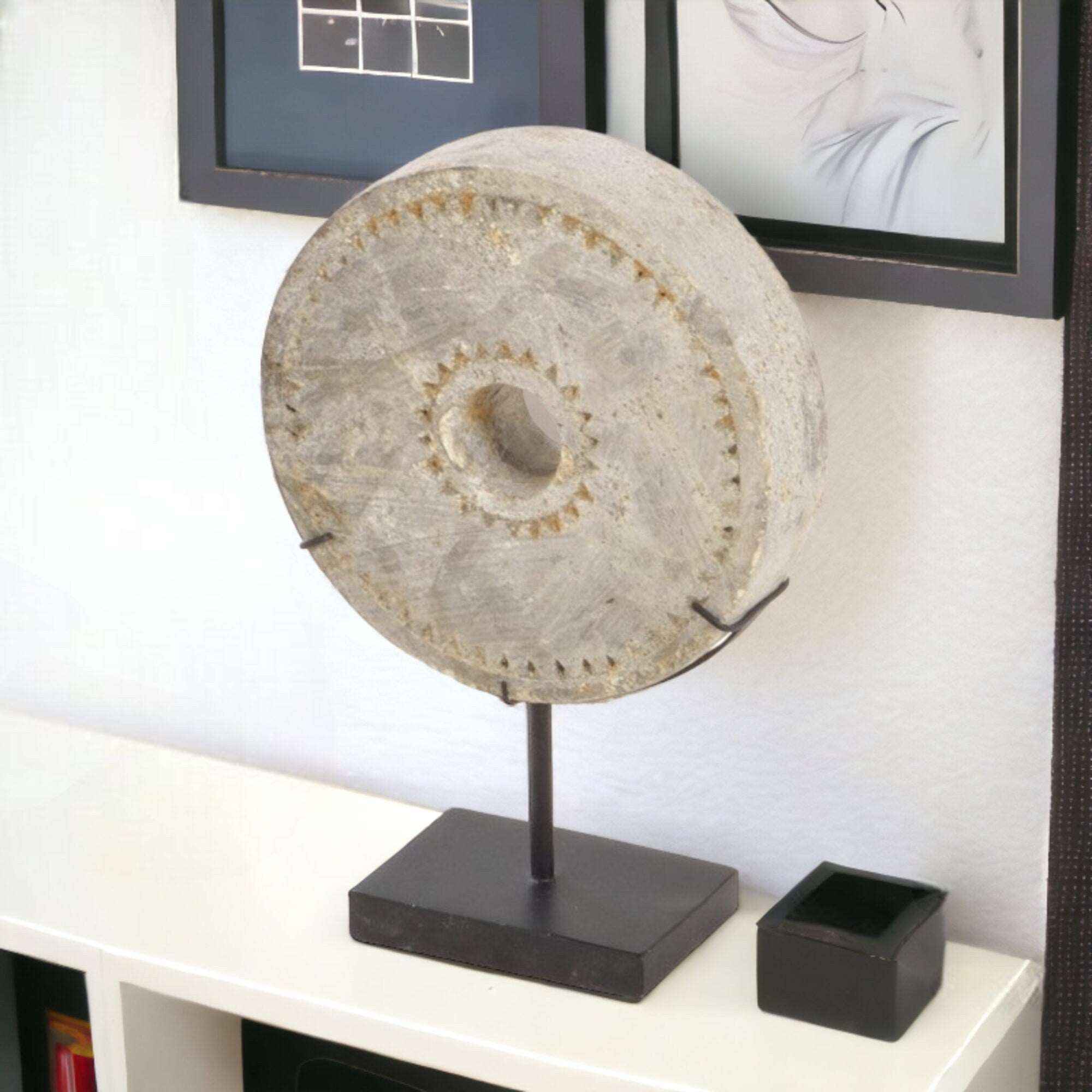 Decorative Stone Disc On Stand Tabletop Decorative Ornament