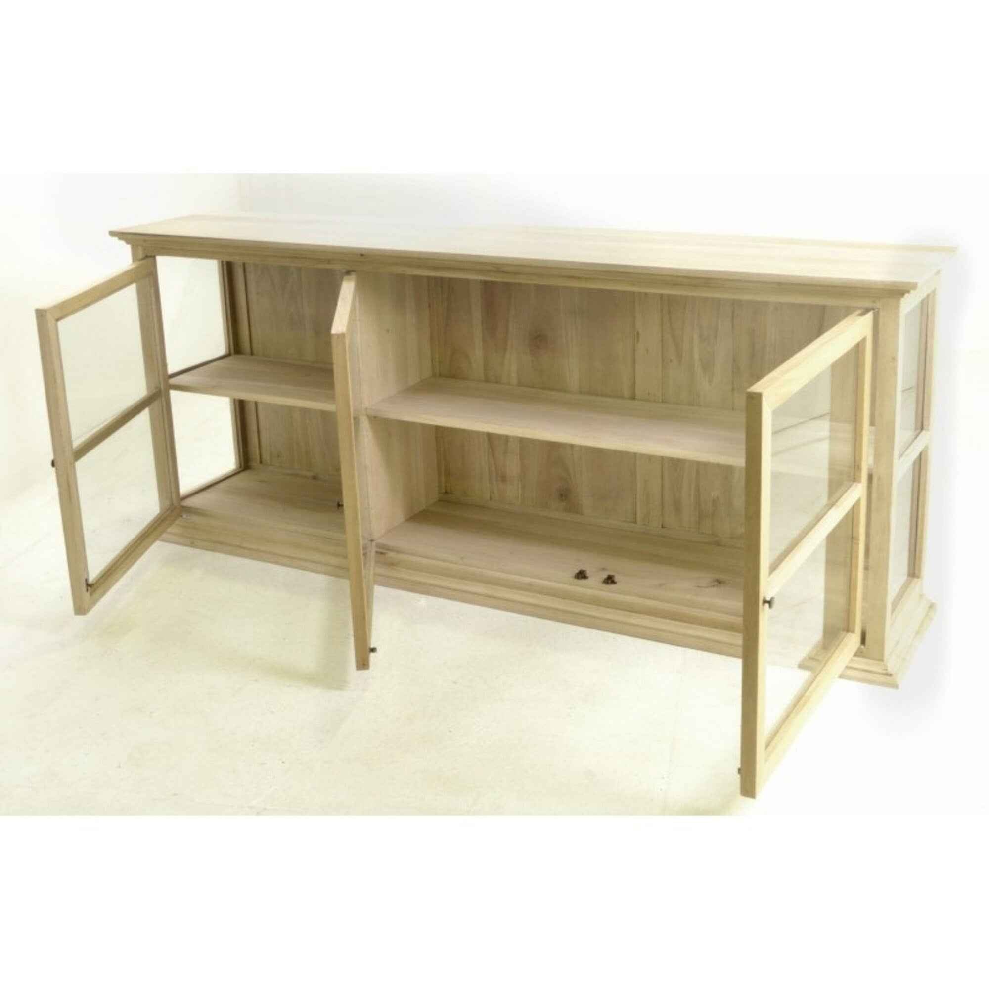 Large Display Sideboard With Glass Doors Rustic Solid Wood Cabinet
