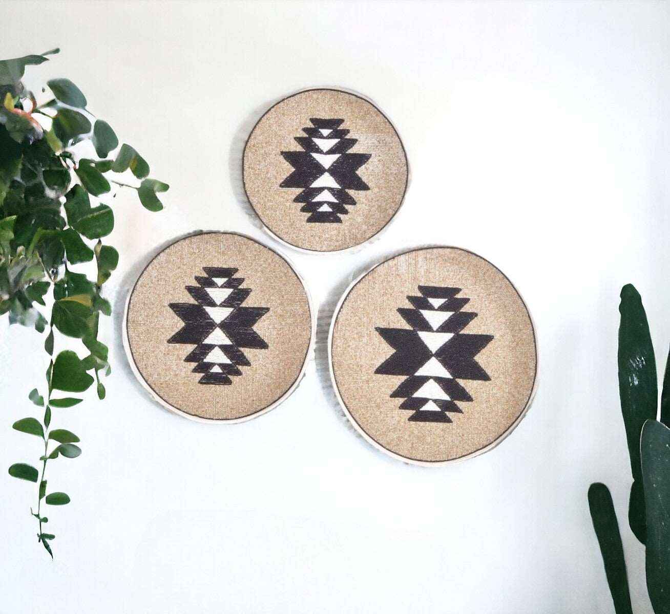 Natural Wall Boho Trays Set Of 3 Hanging Bohemian Decorative Units