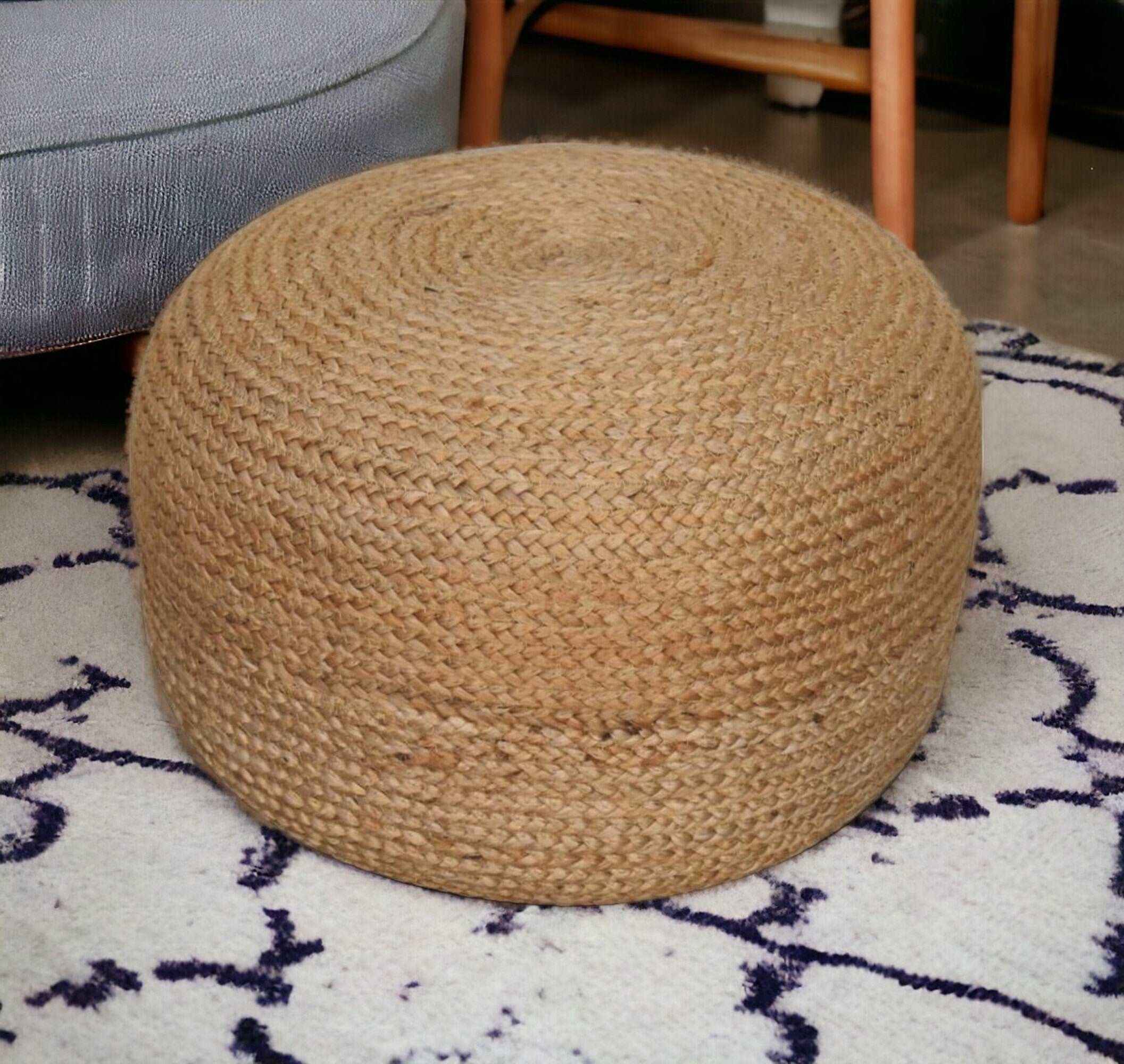 Rounded Natural Jute Pouffe