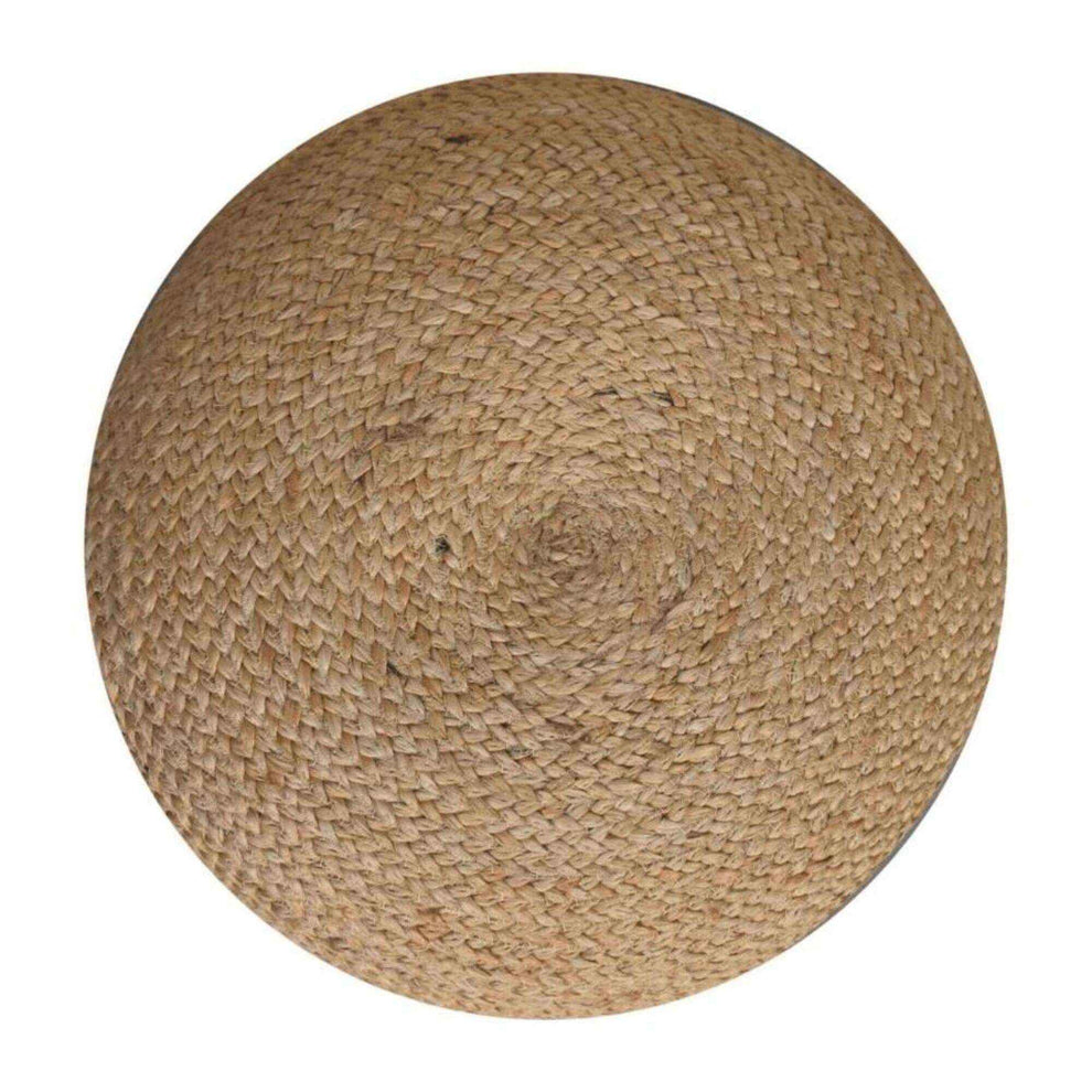 Handwoven Rounded Jute Pouffe - Natural Boho Footstool And Seating