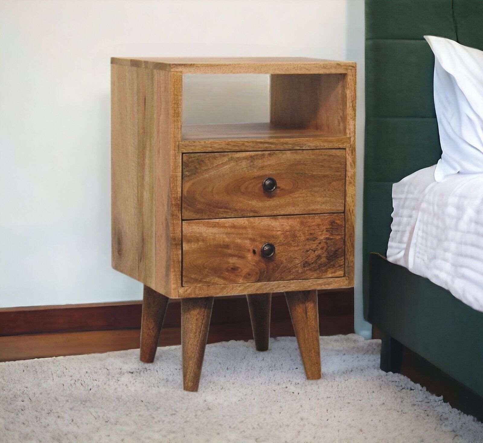 Small Bedside Table With Drawers In Oak Space Saving Nordic Nightstand