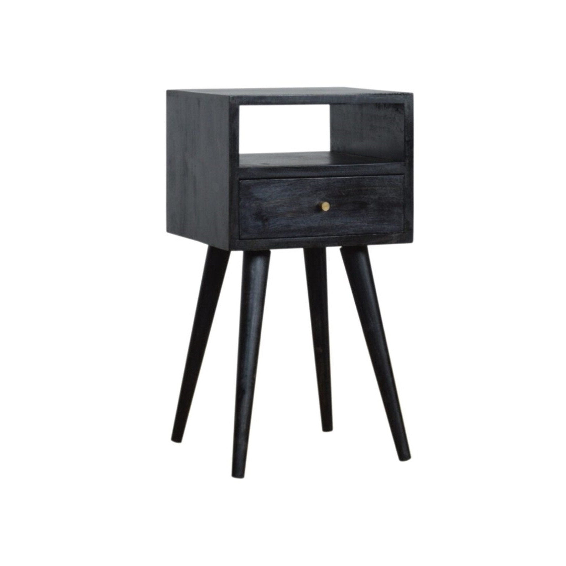 Small Black Bedside Table With Drawer Narrow Vintage Nordic Nightstand