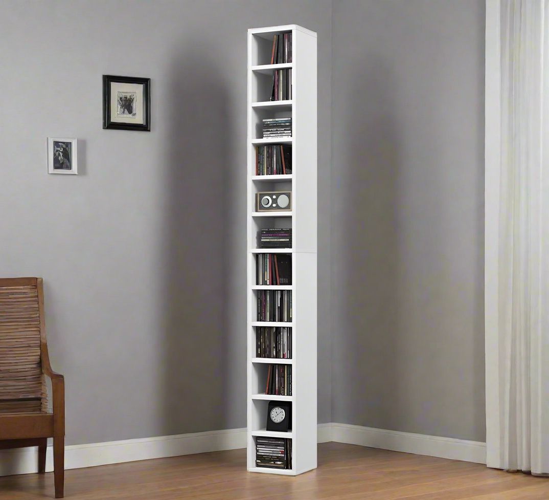 Tall CD Rack Narrow Tower Shelving Storage Unit Tiered Display Cabinet