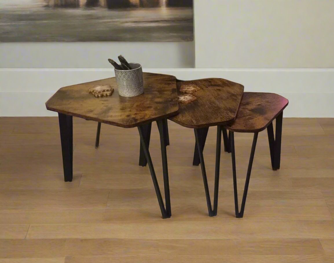 Industrial Nesting Table Set Retro Sofa Side Stackable Coffee Tables