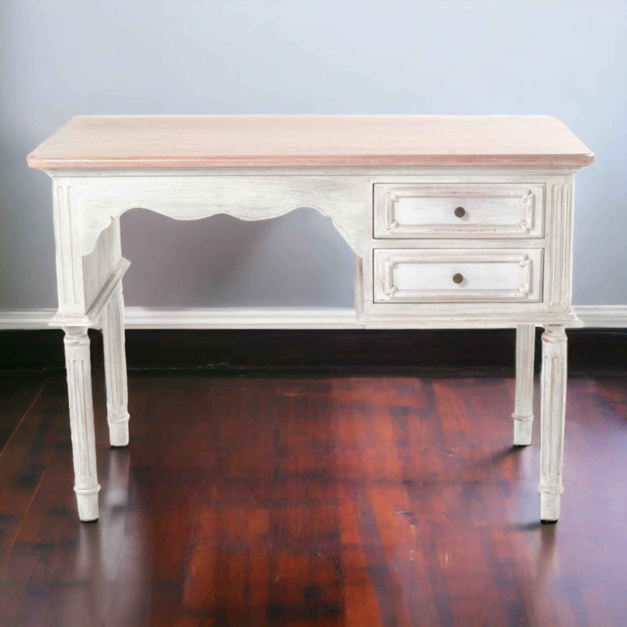 White French Country Writing Desk Vintage Mahogany Workstation White