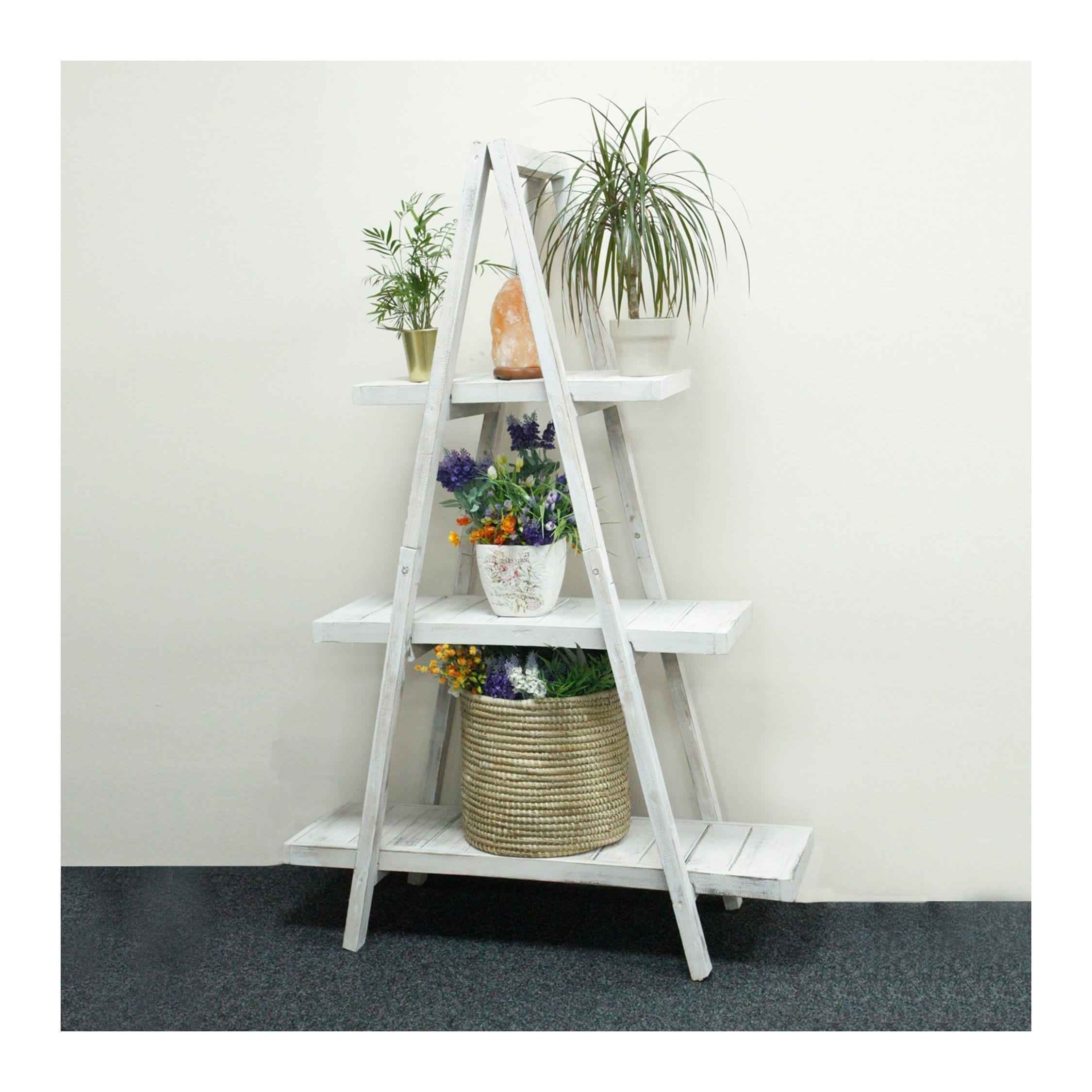 White Triangle Plant Stand Wooden Shelving Unit Display Storage Shelf